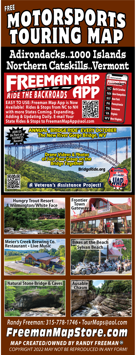 Motorcycle Touring Map ADK, 1000 Islands, N. Catskills, Vermont ...